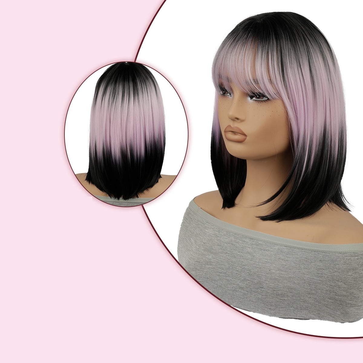 Bobo head with full bangs, gradient sky blue wig for women with short ...
