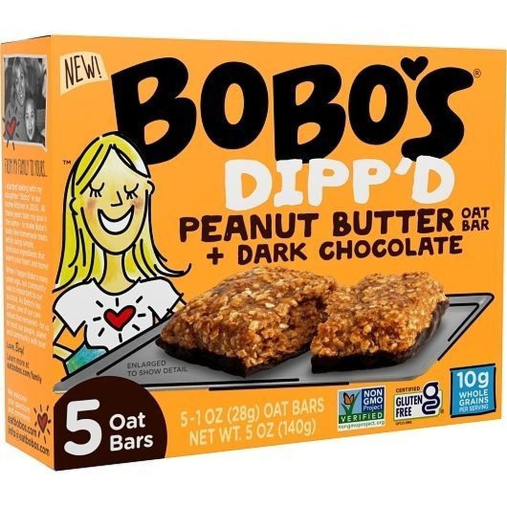 Bobos Non Gmo Dipped Peanut Butter Oat Bar Dark Chocolate 5 Bars