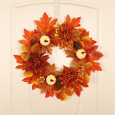 24 inch Fall Wreath Pumpkin Wreath for Front Door with Maple Leaves ...