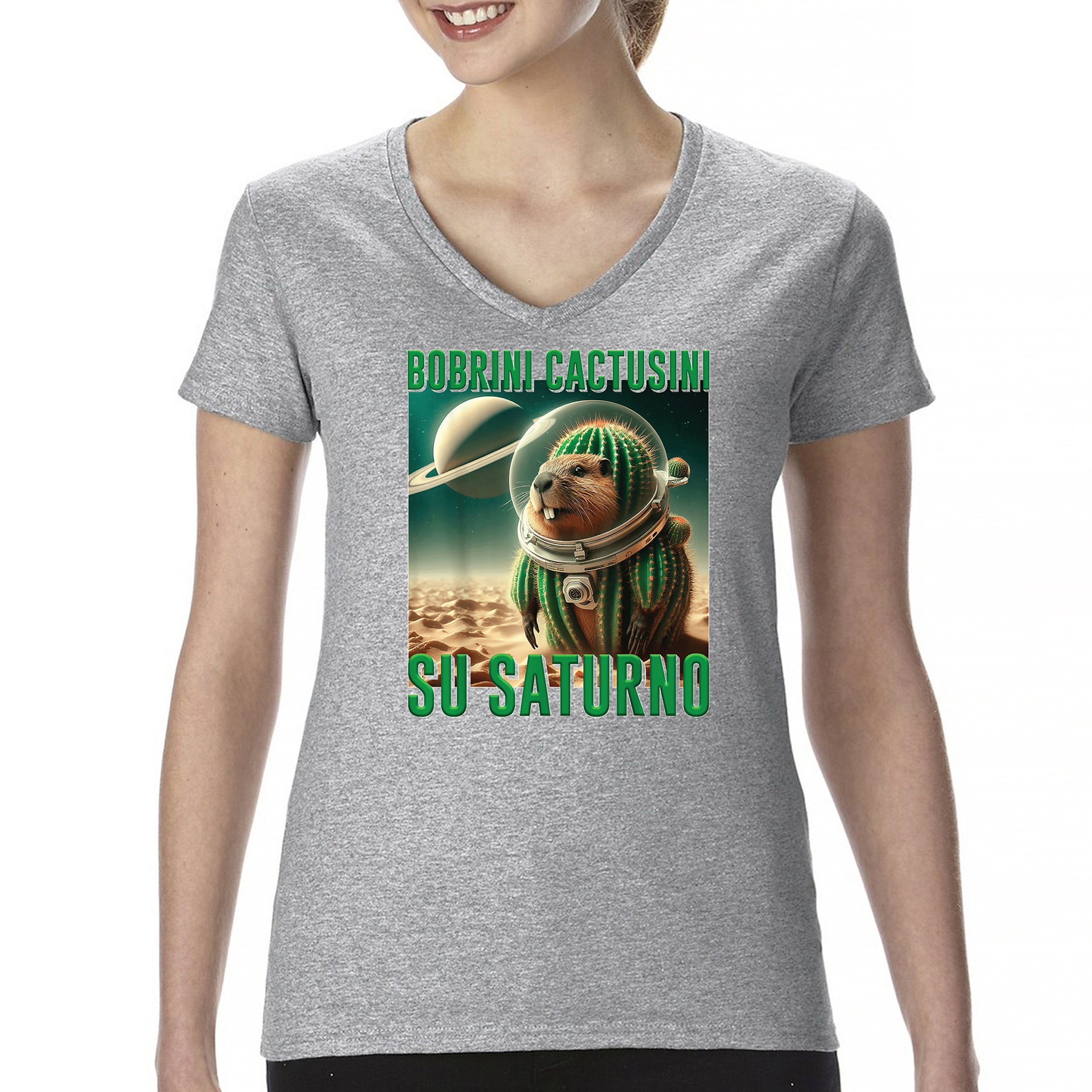 Bobrini Cactusini Su Saturno Women's V-Neck T-shirt Italian Brainrot ...