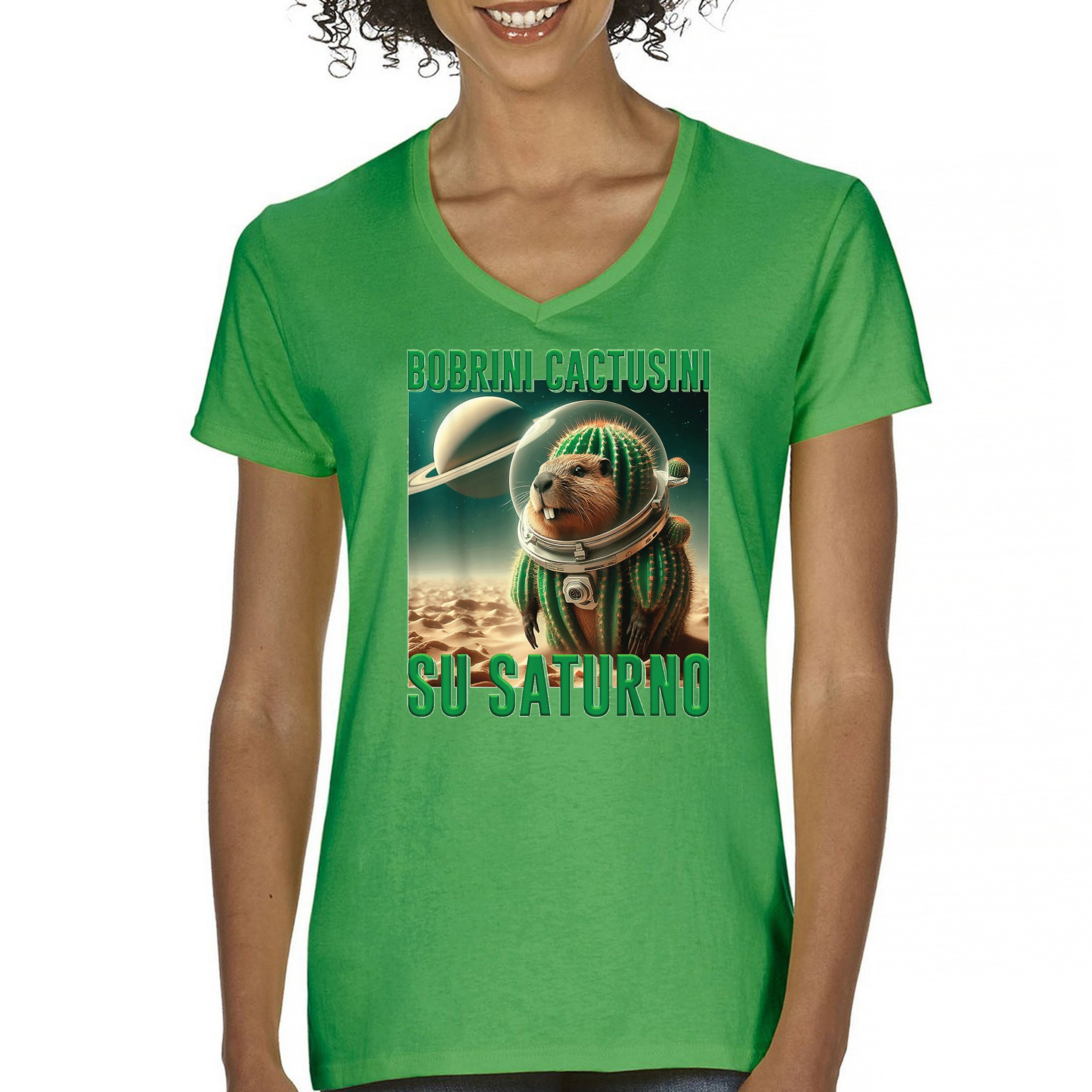 Bobrini Cactusini Su Saturno Women's V-Neck T-shirt Italian Brainrot ...