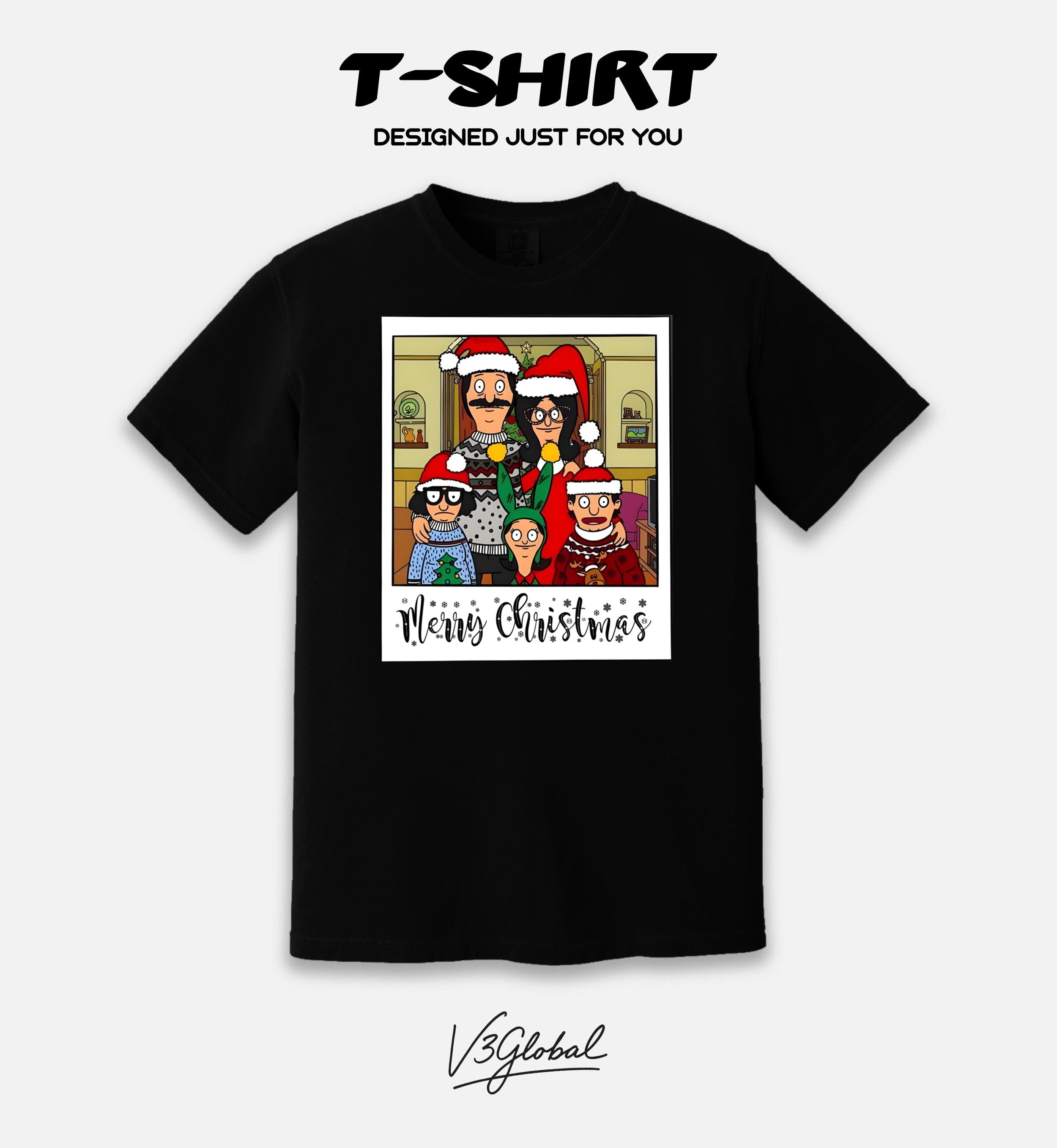 Bobs Burger Family Photo Xmas Belcher Comfort Color T-Shirt Cartoon ...