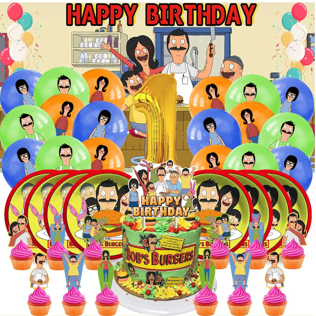 Bobs Burgers Balloons Party Supplies 1st Decor Tableware Birthday Cake ...