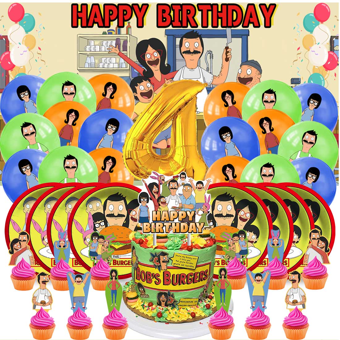 Bobs Burgers Balloons Party Supplies 4th Decor Tableware Birthday Cake ...