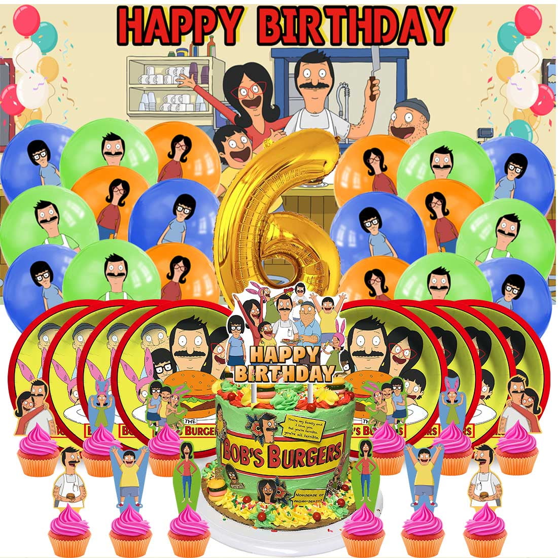 Bobs Burgers Balloons Party Supplies 6th Decor Tableware Birthday Cake ...