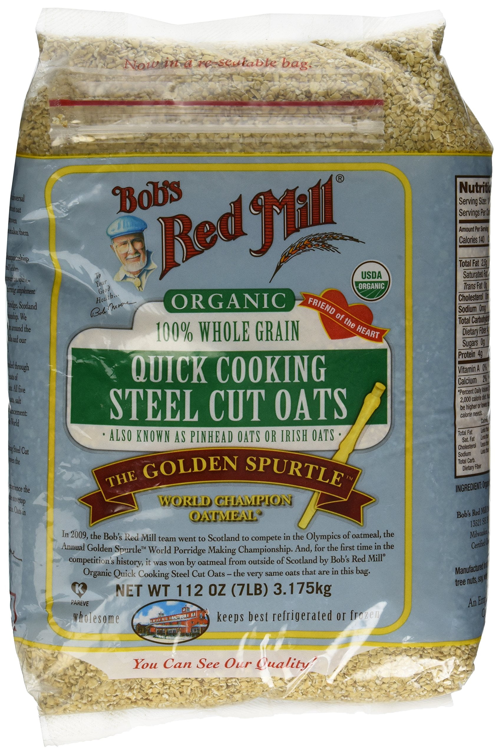 Bobs Red Mill Quick Cooking 100% Whole Grain Oats, 112 Ounce Packaging ...