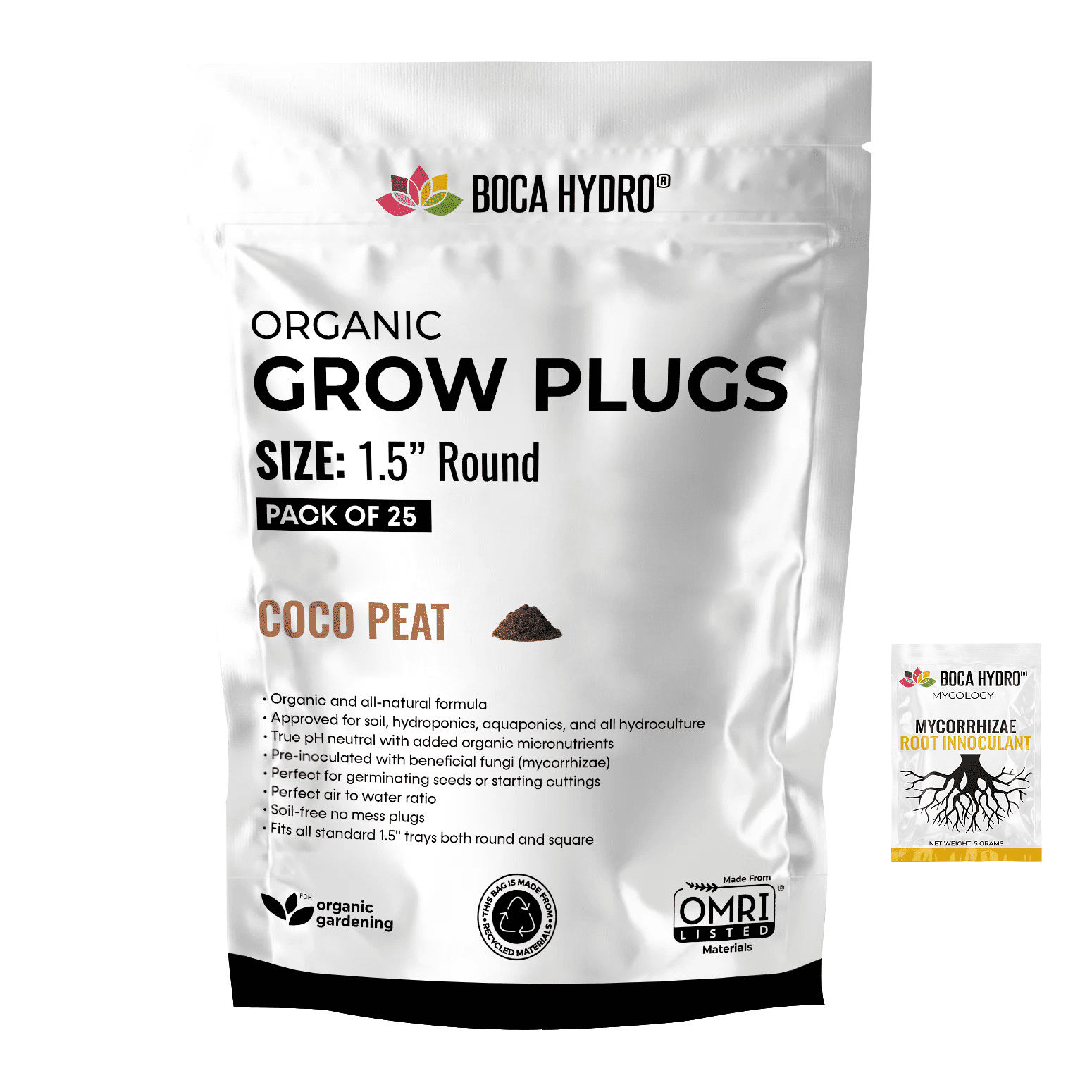 Boca Hydro Organic Grow Plugs 1.5" Round Coco-Peat Formula 100 Pack ...
