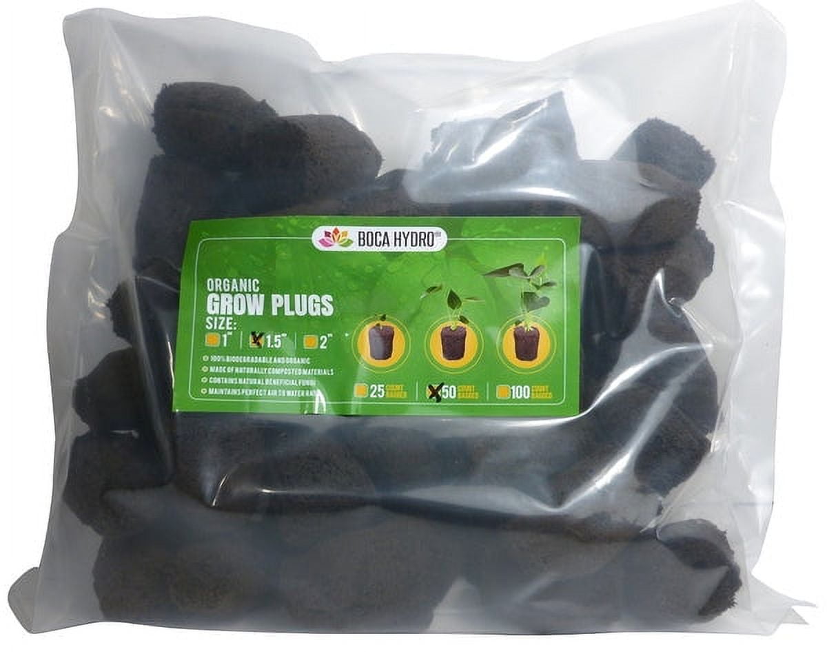 Boca Hydro Organic Grow Plugs 1.5" Round Coco-Peat Formula 50 Pack ...
