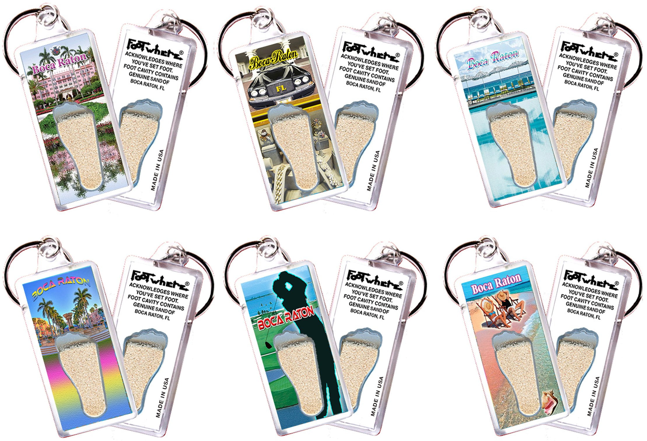 Boca Raton FootWhere Souvenir Keychains. (BRF100 - Assorted) 6 Piece ...