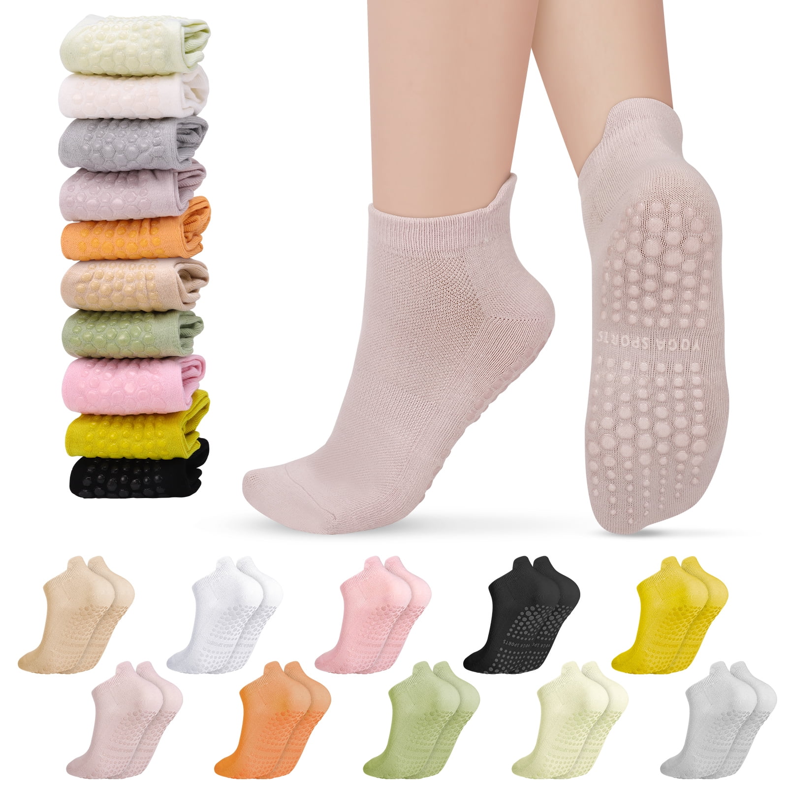Bocaoying 10 Pairs Non-Slip Grip Pilates Socks, Cushioned Yoga Barre ...