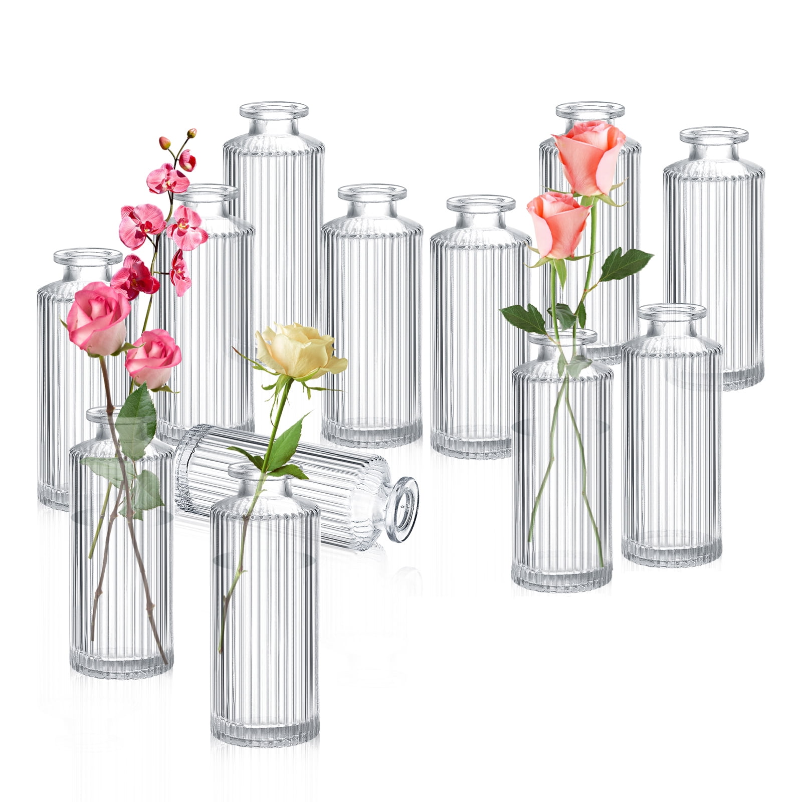 Bocaoying 12 Pack Glass Bud Vase, Small Flower Vase in Bulk, Vertical ...