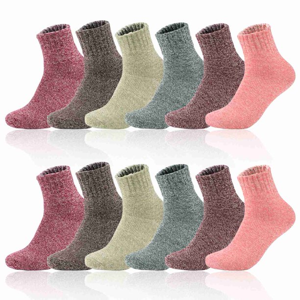 Bocaoying 12 Pairs Womens Wool Socks Thick Knit Warm Cozy Crew Socks