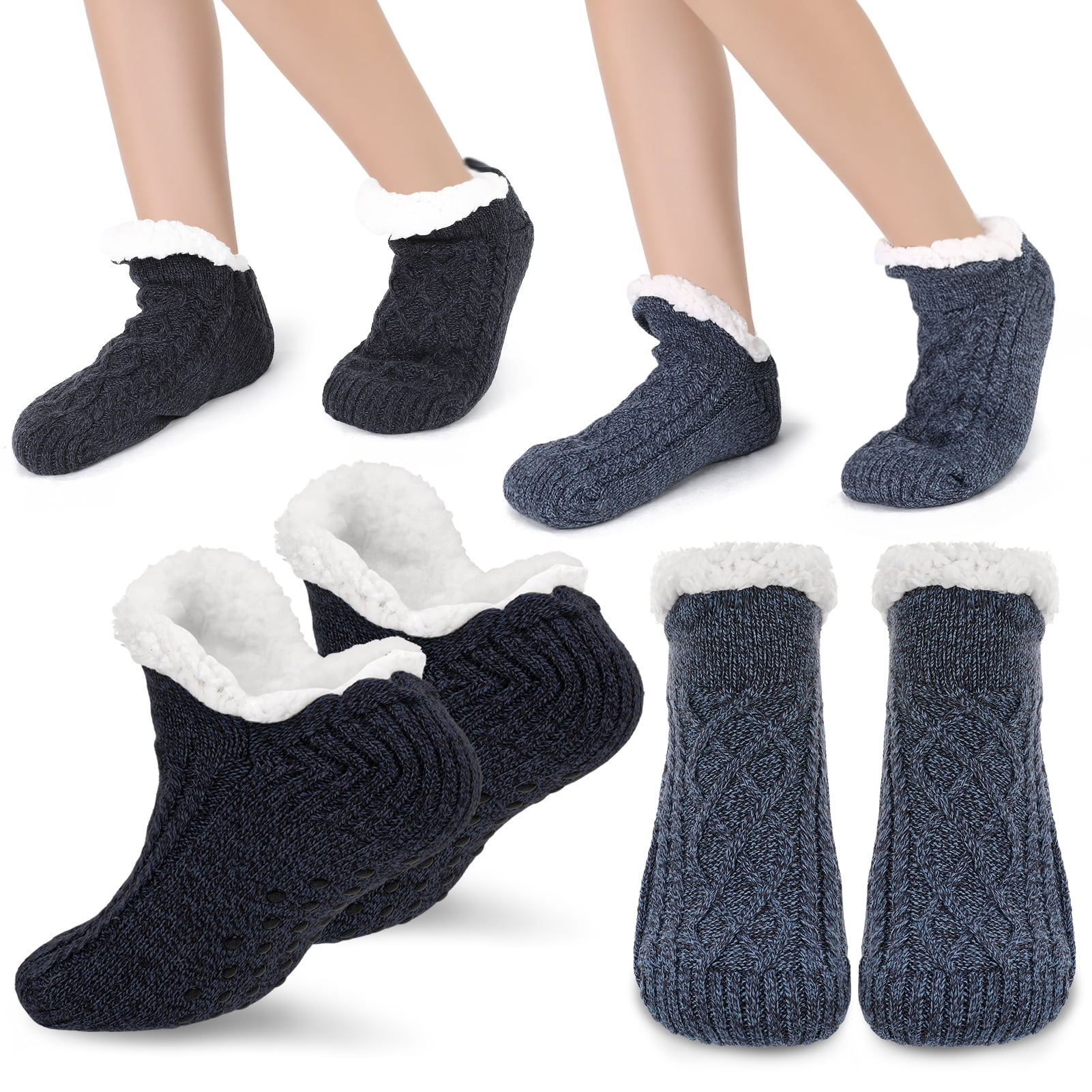 Bocaoying 2 Pairs Unisex Fluffy Fuzzy Warm Slipper Socks for Men Women ...