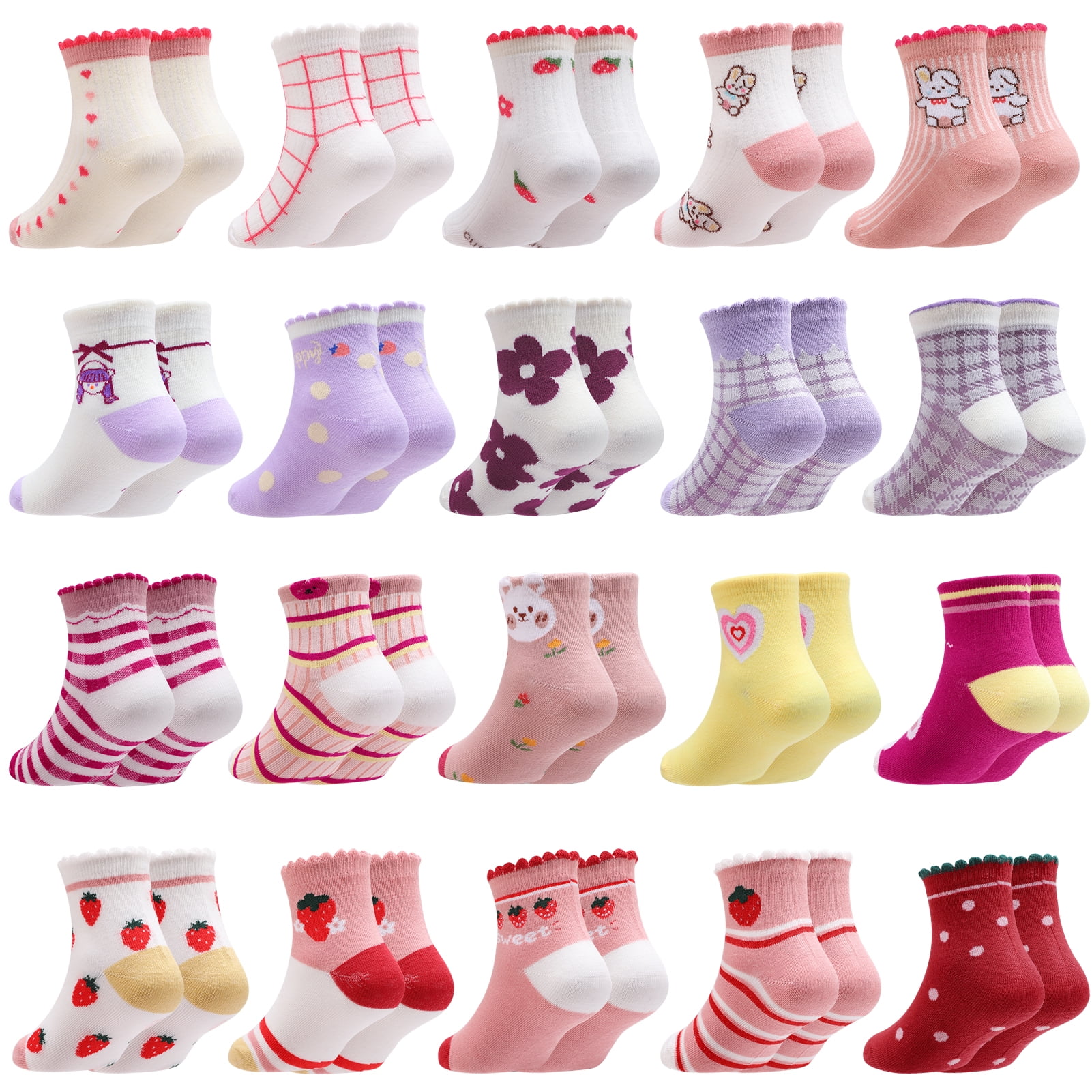 Bocaoying 20 Pairs Girls Crew Socks Bulk 9-13 Years - Soft Fast Dry ...