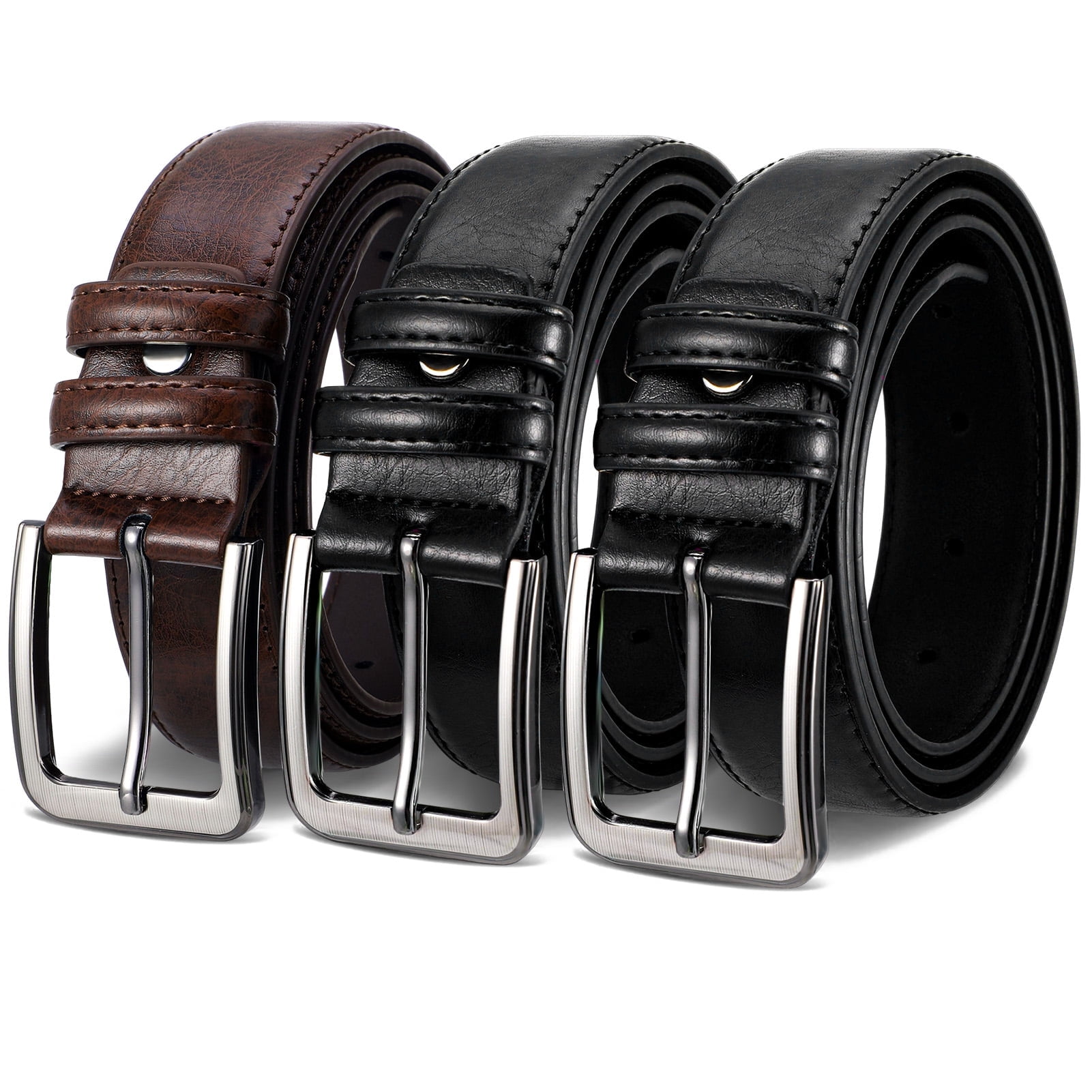 Bocaoying Men's Genuine Leather Belts 3 Pack for 32-34 Inches Casual ...