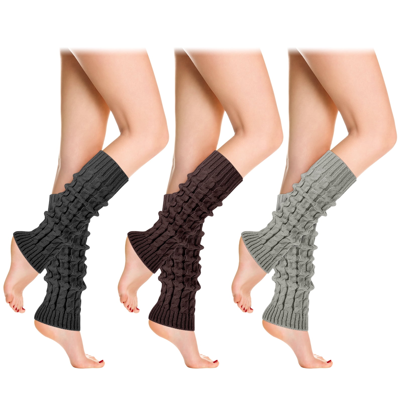 Bocaoying 3 Pairs Leg Warmers for Women - Cozy Ribbed Knit Mid Calf ...