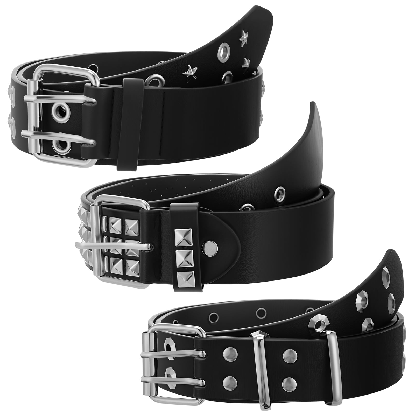 Bocaoying 3 Pcs Black Studded Belt for Women, PU Leather Retro-Style ...