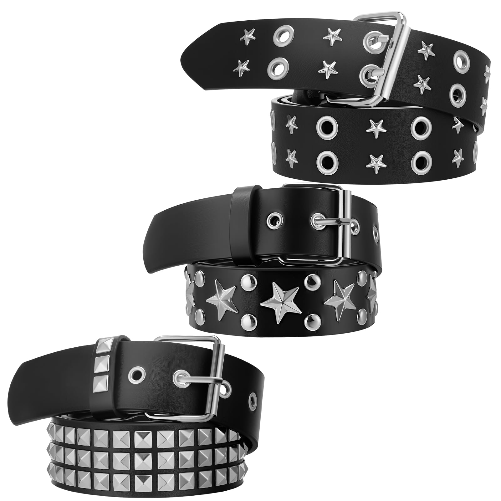 Bocaoying 3 Pcs Black Studded Belt, PU Leather Retro-Style Y2K Punk ...