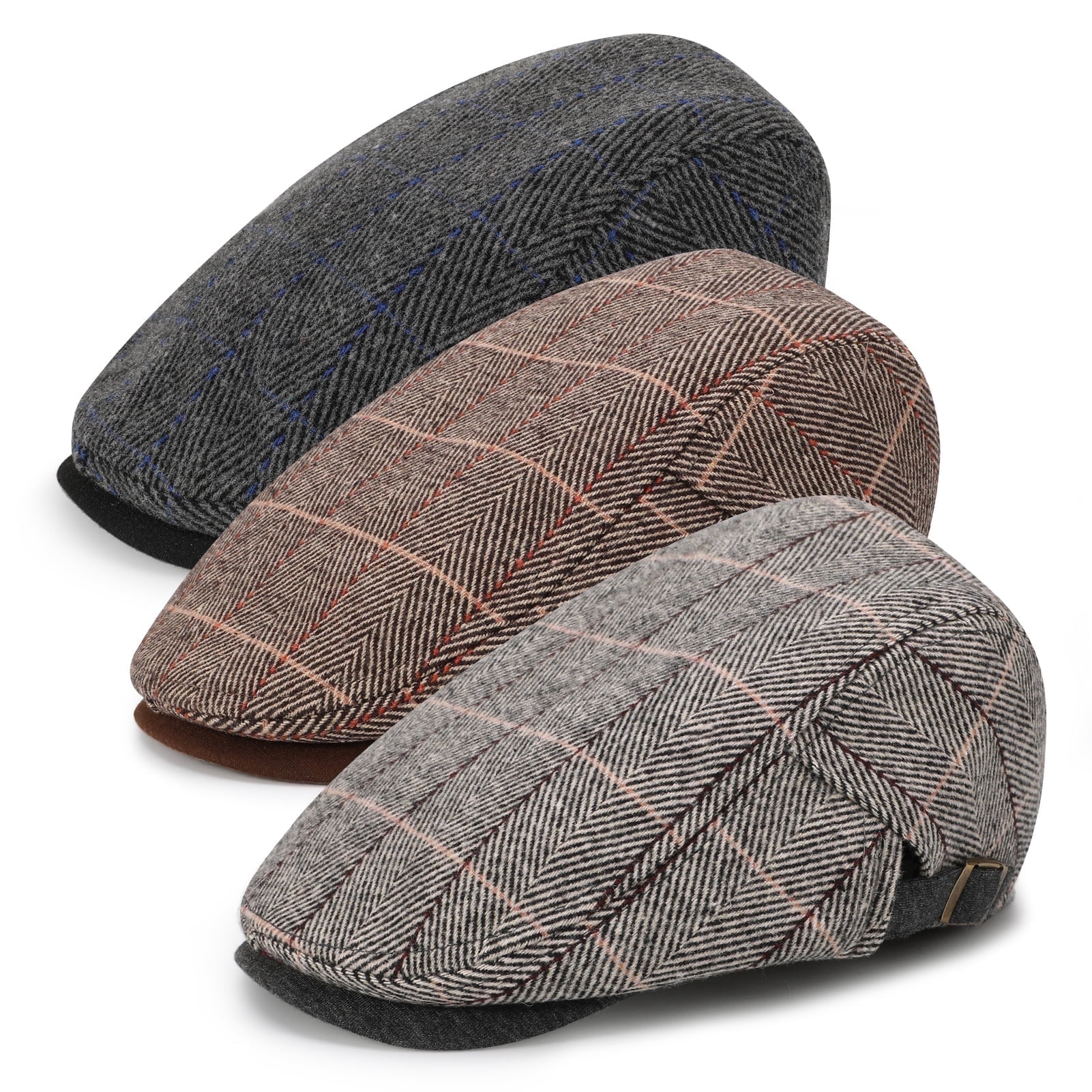 Bocaoying 3 Pcs Newsboy Caps for Men, Adjustable Flat Caps with Cotton ...