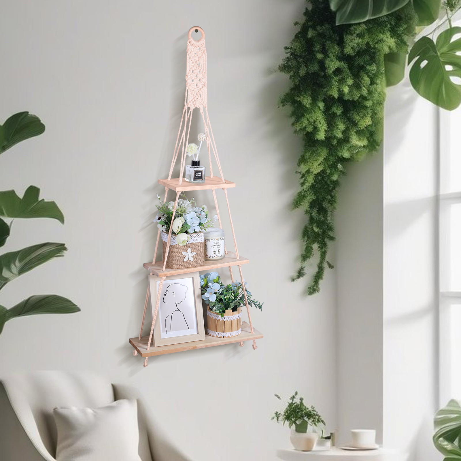 Sorbus 3 Decorative Wooden Floating Shelves, Farmhouse Hanging Wall ...