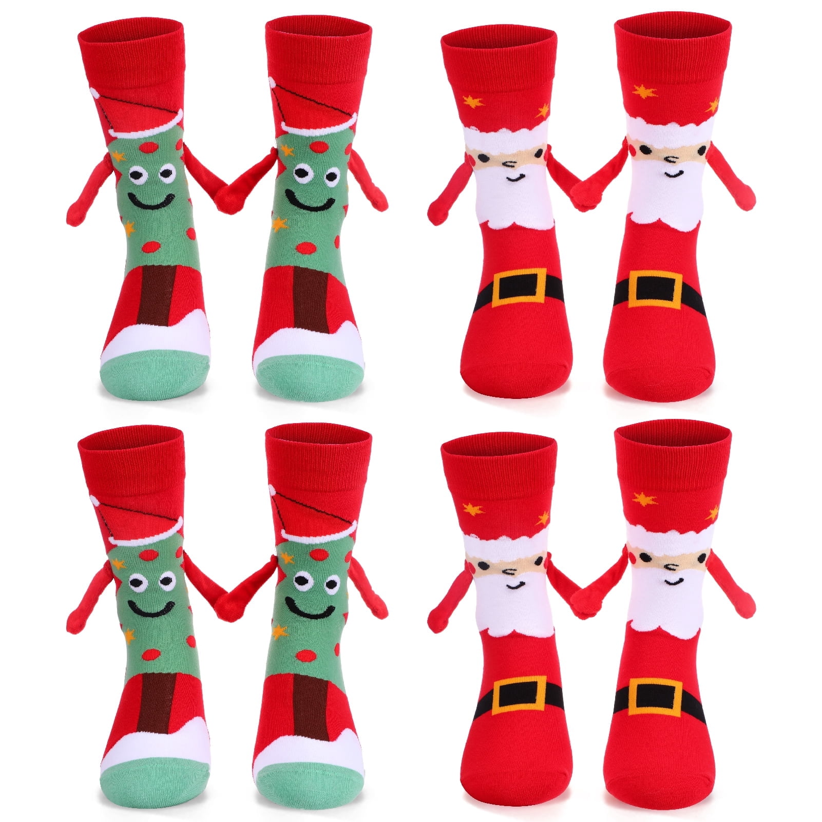 Bocaoying 4 Pairs Christmas Magnetic Hand Holding Socks, Red Green ...