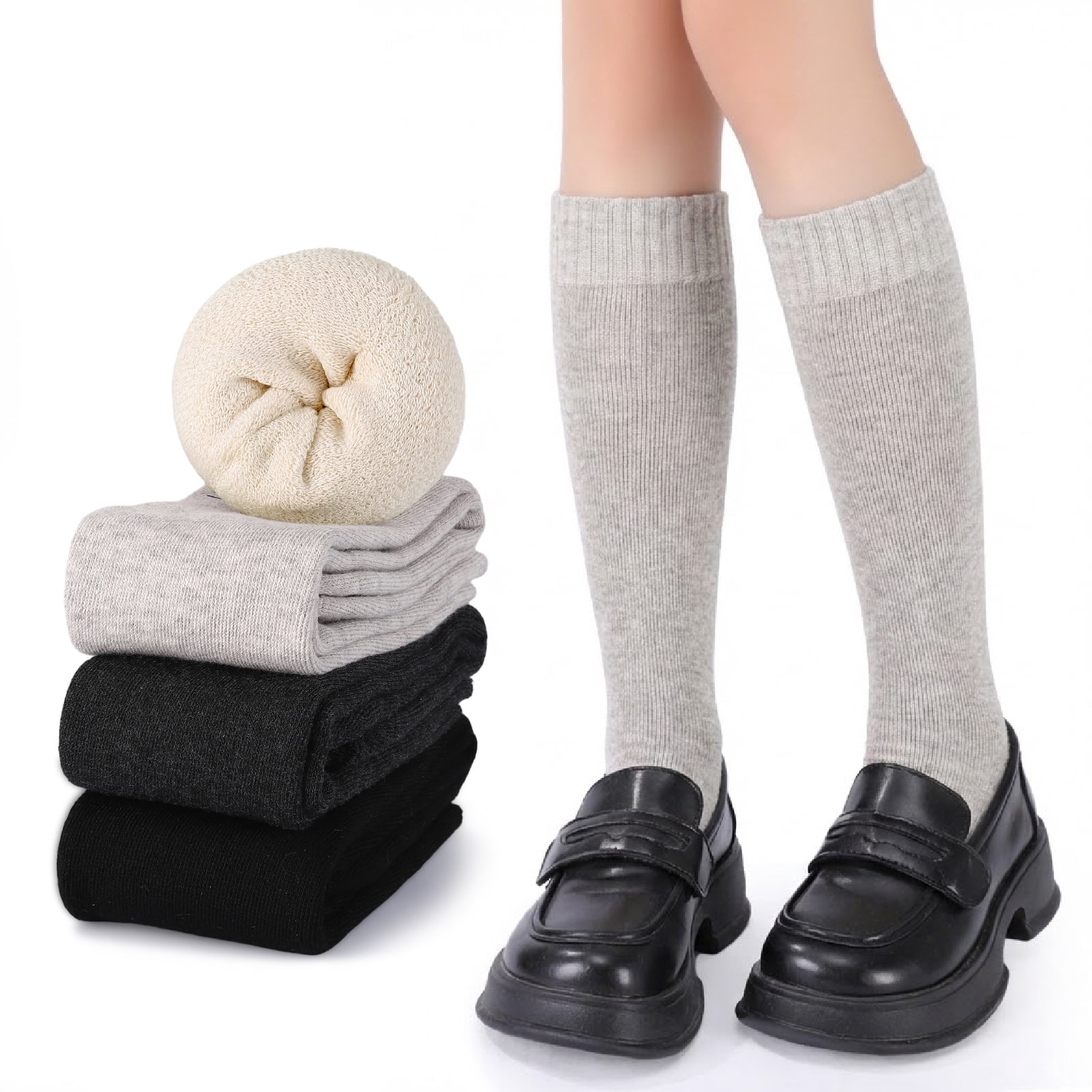 Bocaoying 4 Pairs Long Boot Socks for Women, Lined Slouch Knee High ...