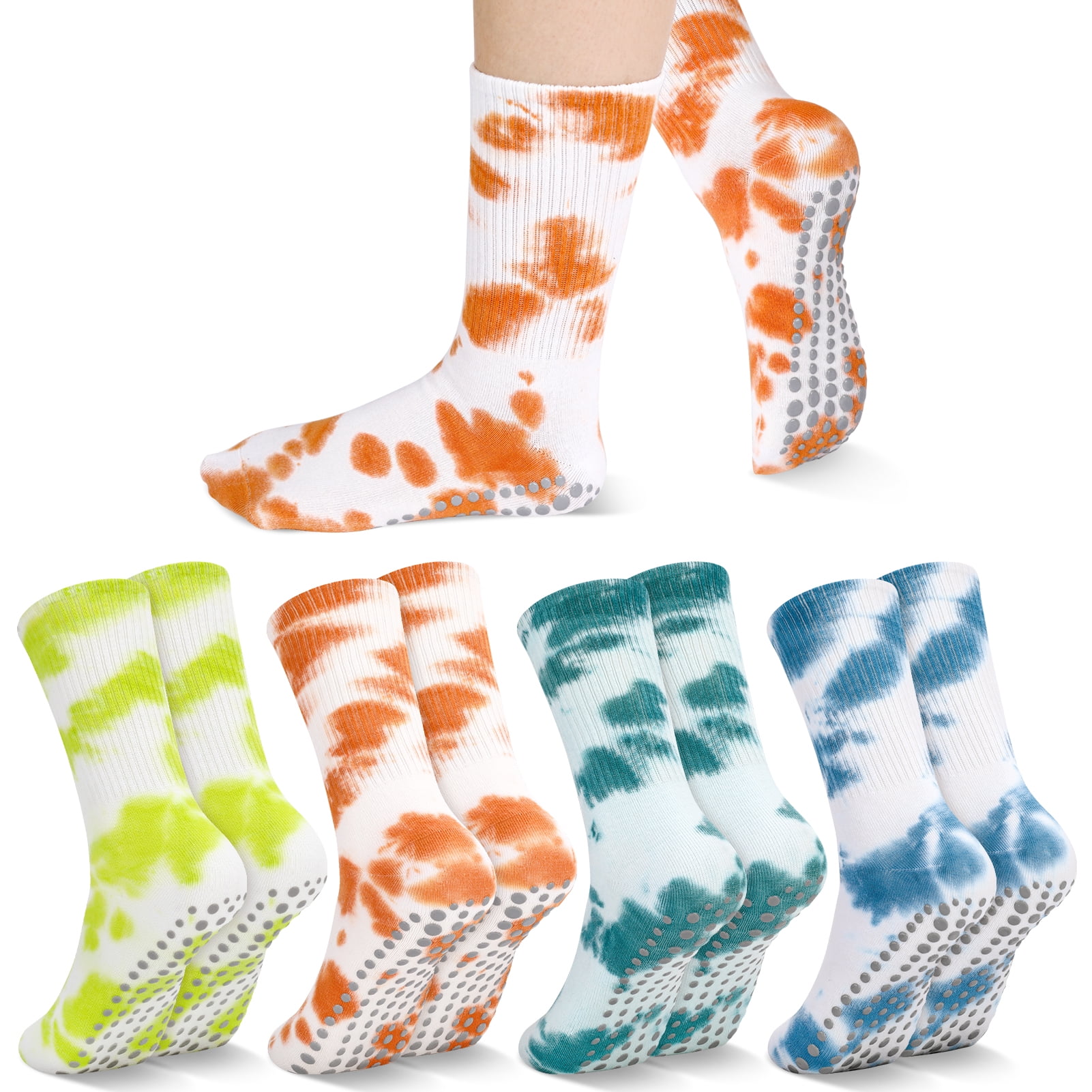 Bocaoying 4 Pairs Non Skid Socks with Gripper, Womens Pilate Socks Non ...