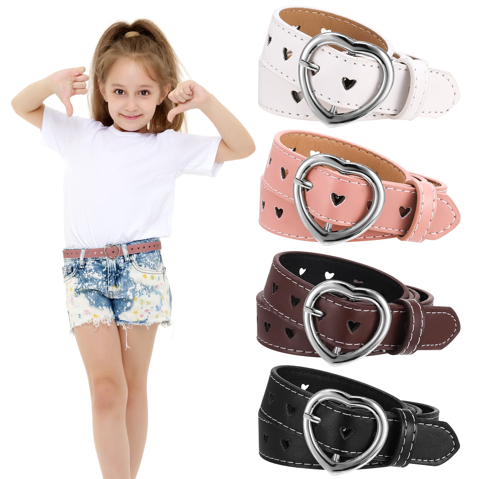 Bocaoying 4 Pcs Cute Heart Shape Girls Belt, PU Leather Belt ...