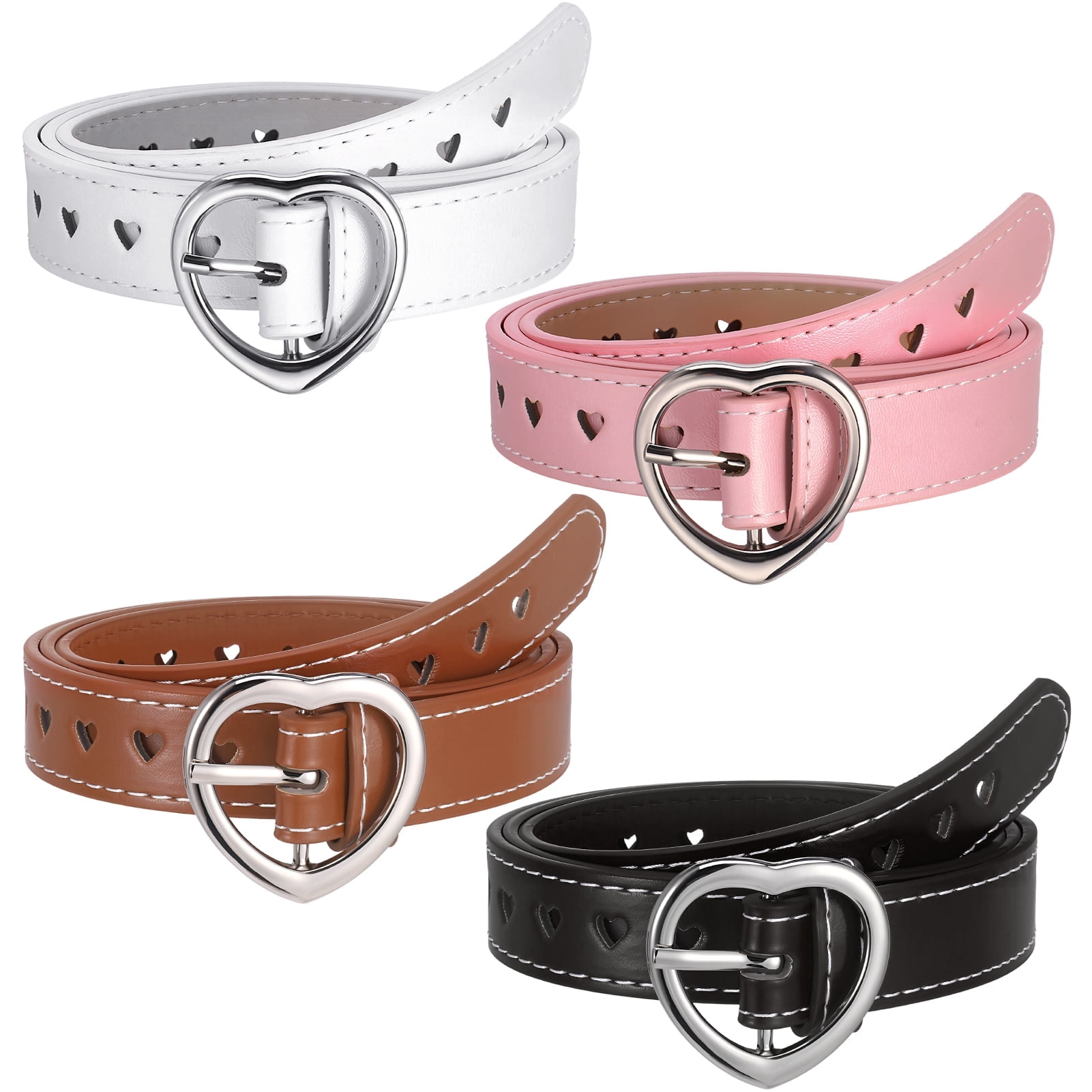 Bocaoying 4 Pcs Girls Belts, Cute Heart PU Leather Belt, Elastic Belt ...