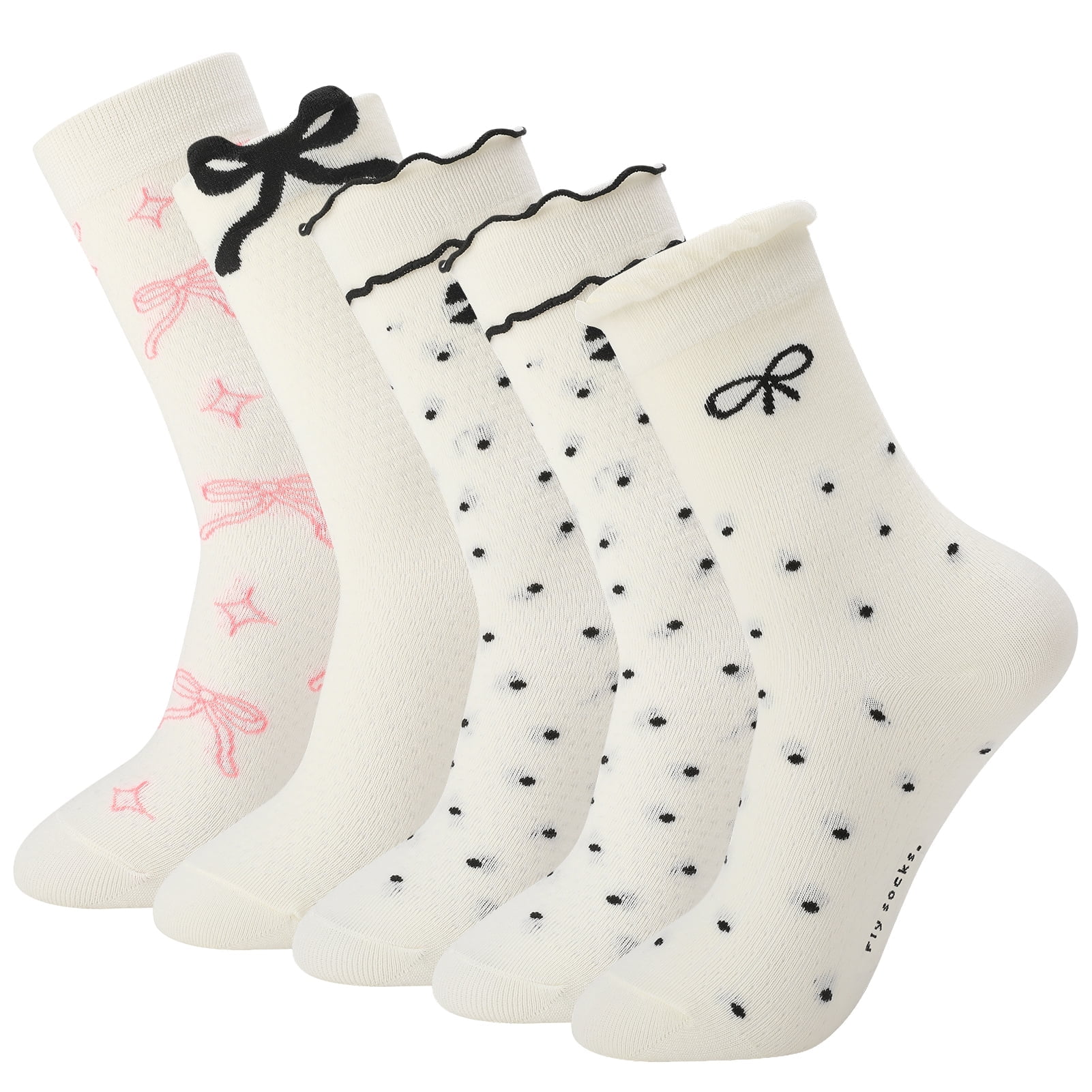 Bocaoying 5 Pairs Women Casual Ruffle Socks, Assorted Black White ...
