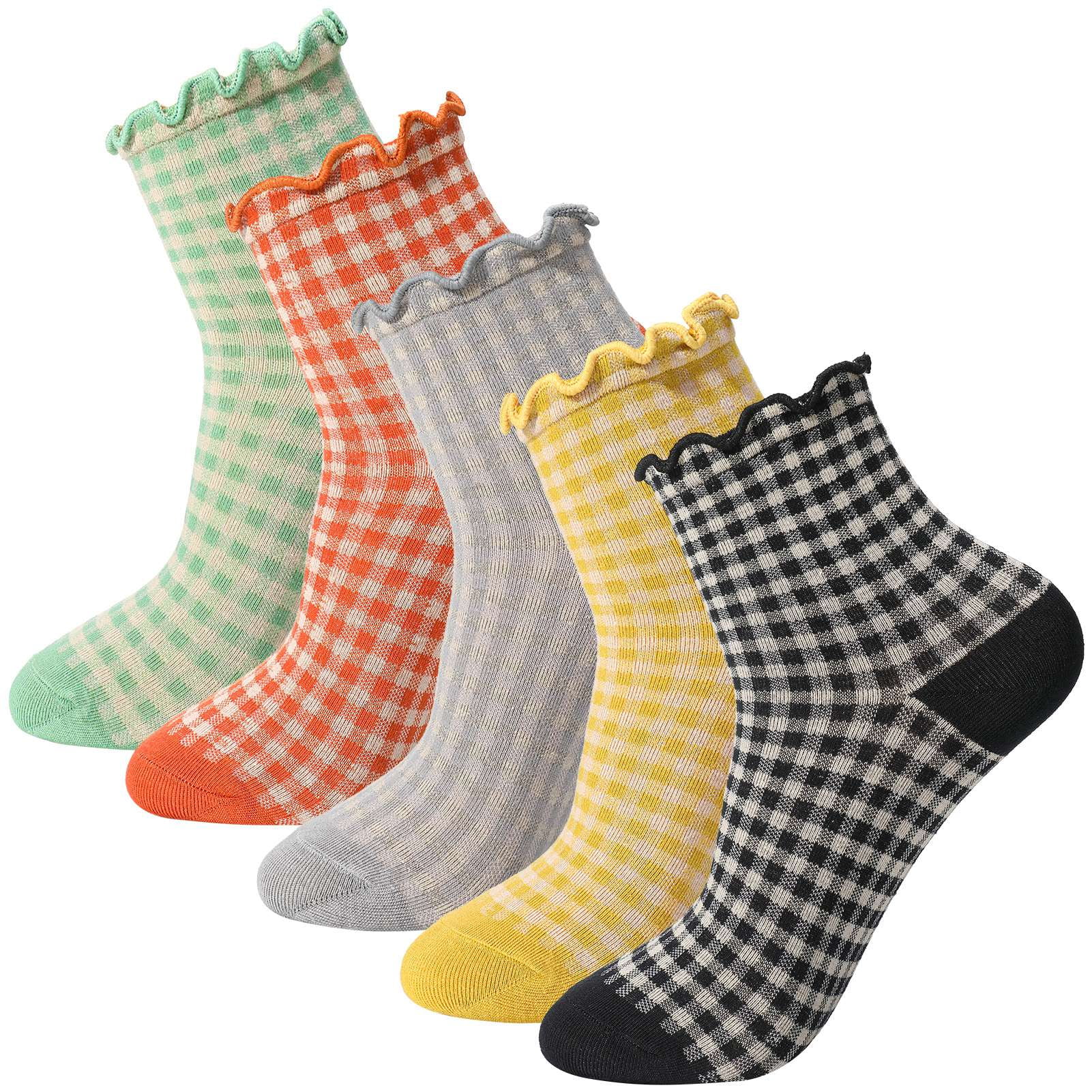 Bocaoying 5 Pairs Women Ruffle Socks Striped Frilly Socks, Women Cute ...