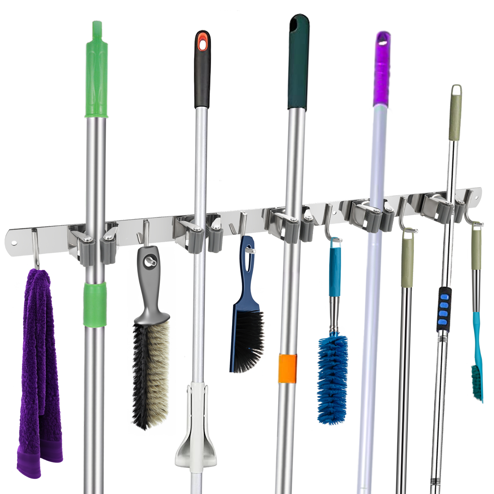 Punch-free Broom and Mop Holder Wall Mounted 15" Broom Hanger Wall ...