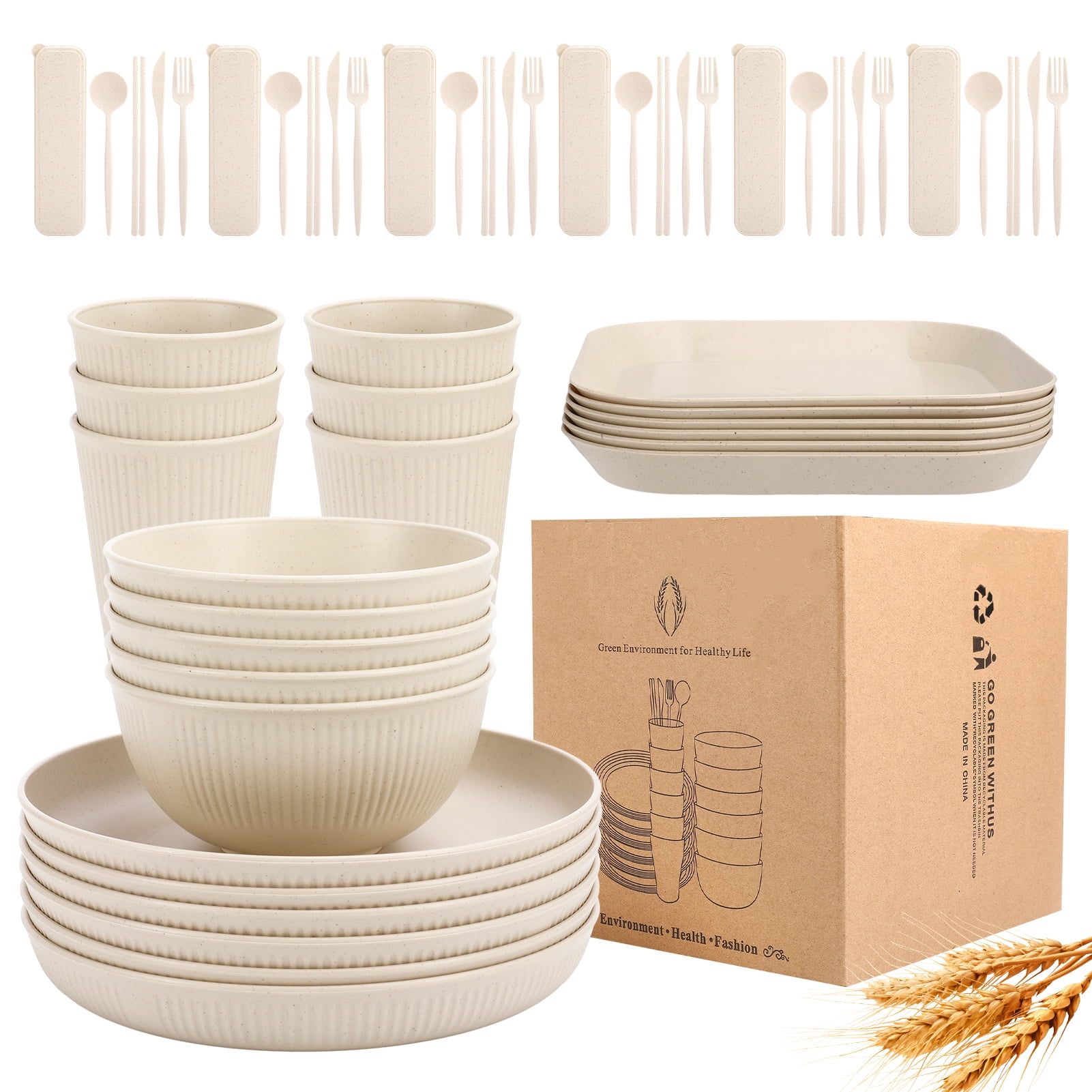 Bocaoying Wheat Straw Dinnerware Sets for Kitchen, Unbreakable Plates ...