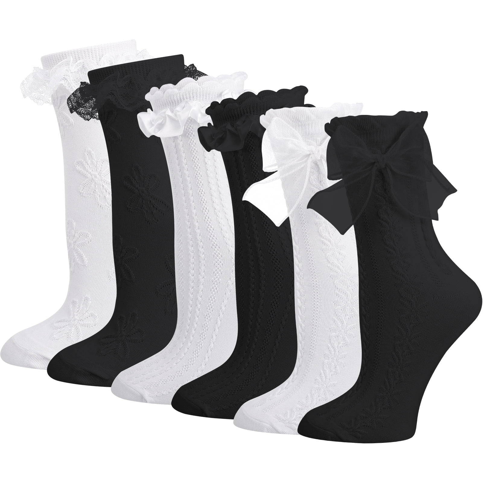 Bocaoying 6 Pairs Womens Ruffle Socks, Cute Lace Socks with Bowties ...