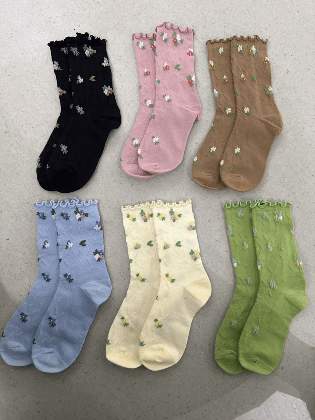 Bocaoying 6 Pairs Women Ruffle Crew Socks, Floral Lace Lettuces Socks ...