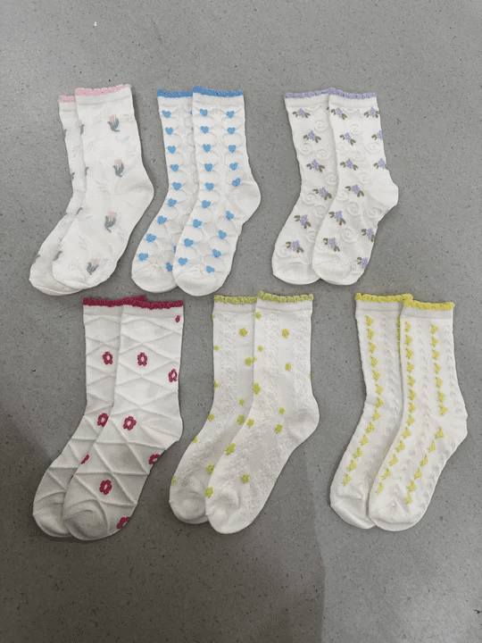 Bocaoying 6 Pairs Women’s Ruffle Crew Socks, Cute Floral Frilly Lettuce ...