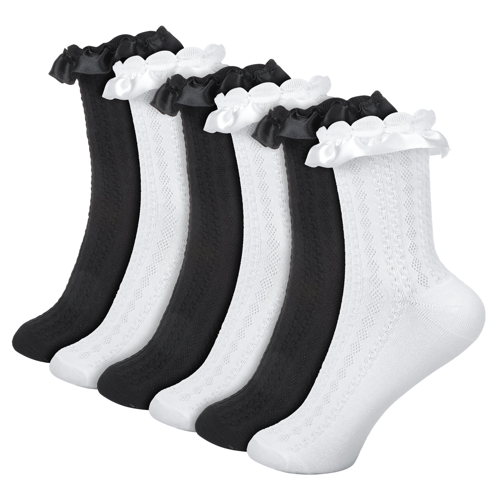 Bocaoying 6 Pack Womens Ruffle Socks, Cute Lace Socks, White and Black ...