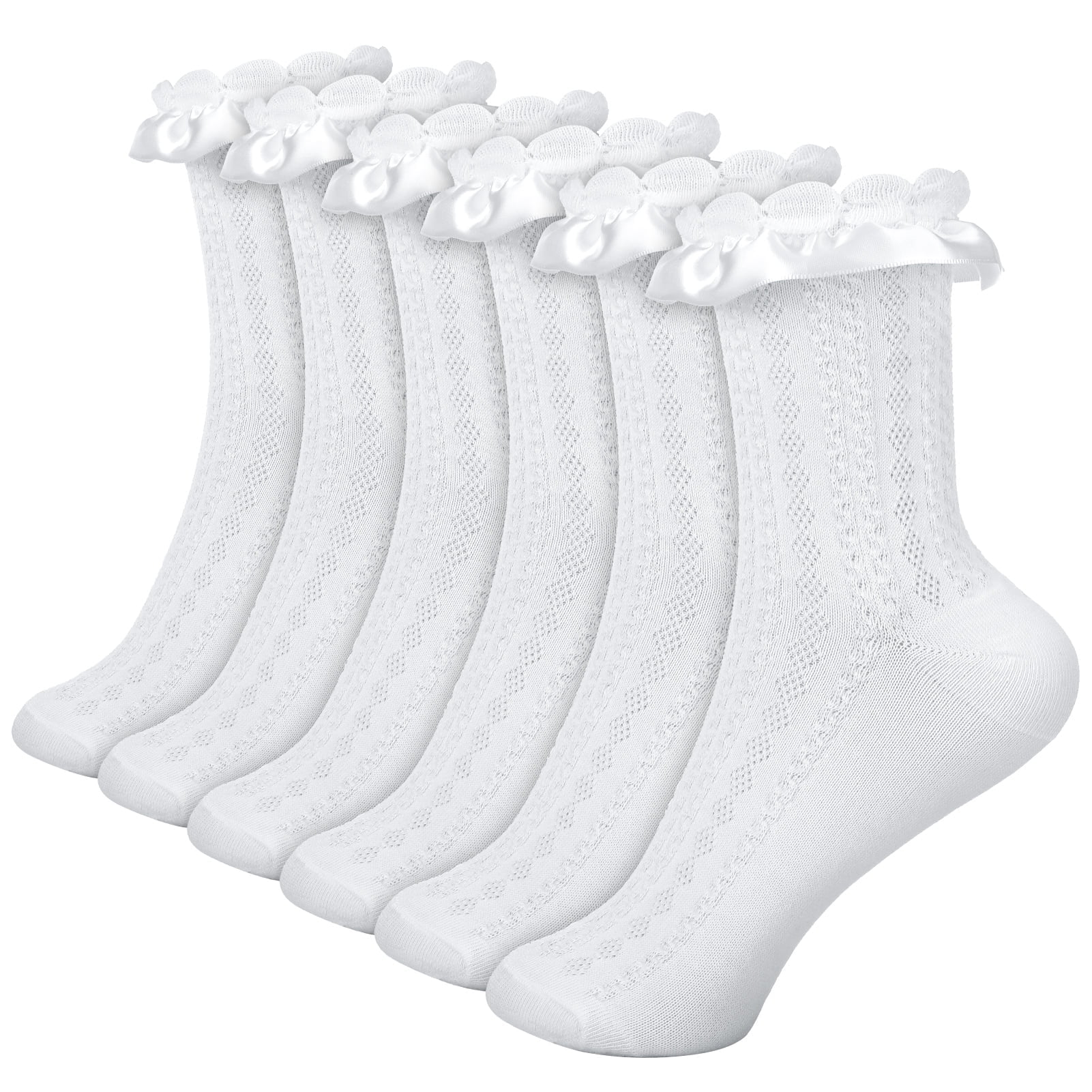 Bocaoying 6 Pack White Women's Ruffle Socks, Cute Lace Socks ...