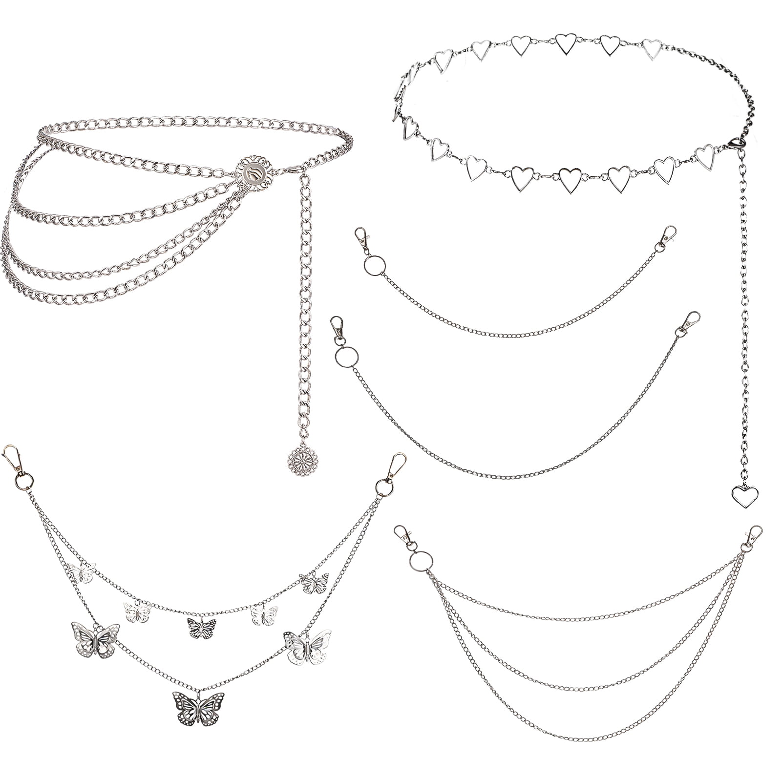 Bocaoying 6 Pcs Metal Chain Belts Set for Women, Multilayer Hip Hop ...