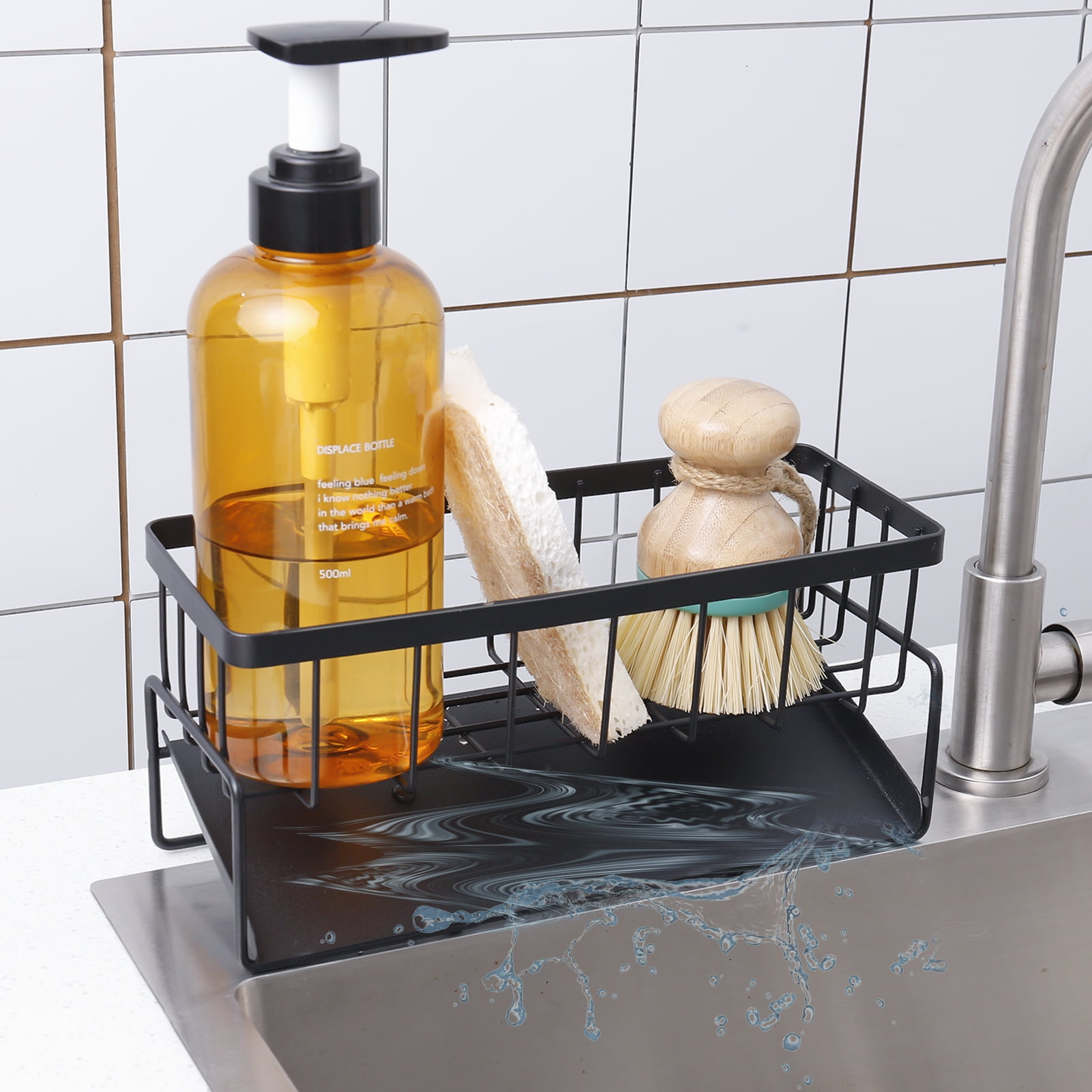 Bocaoying Kitchen Sink Caddy Organizer, Sink Sponge Holder with Self ...
