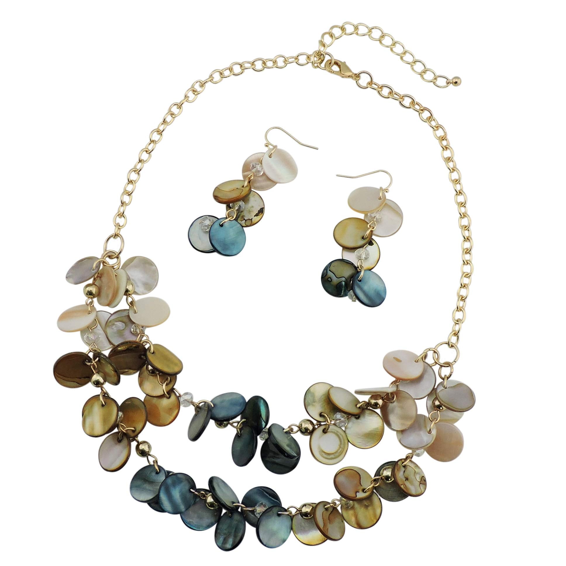 Bocar 2 Layer Statement Collar Shell Necklace and Earring Set for Women ...
