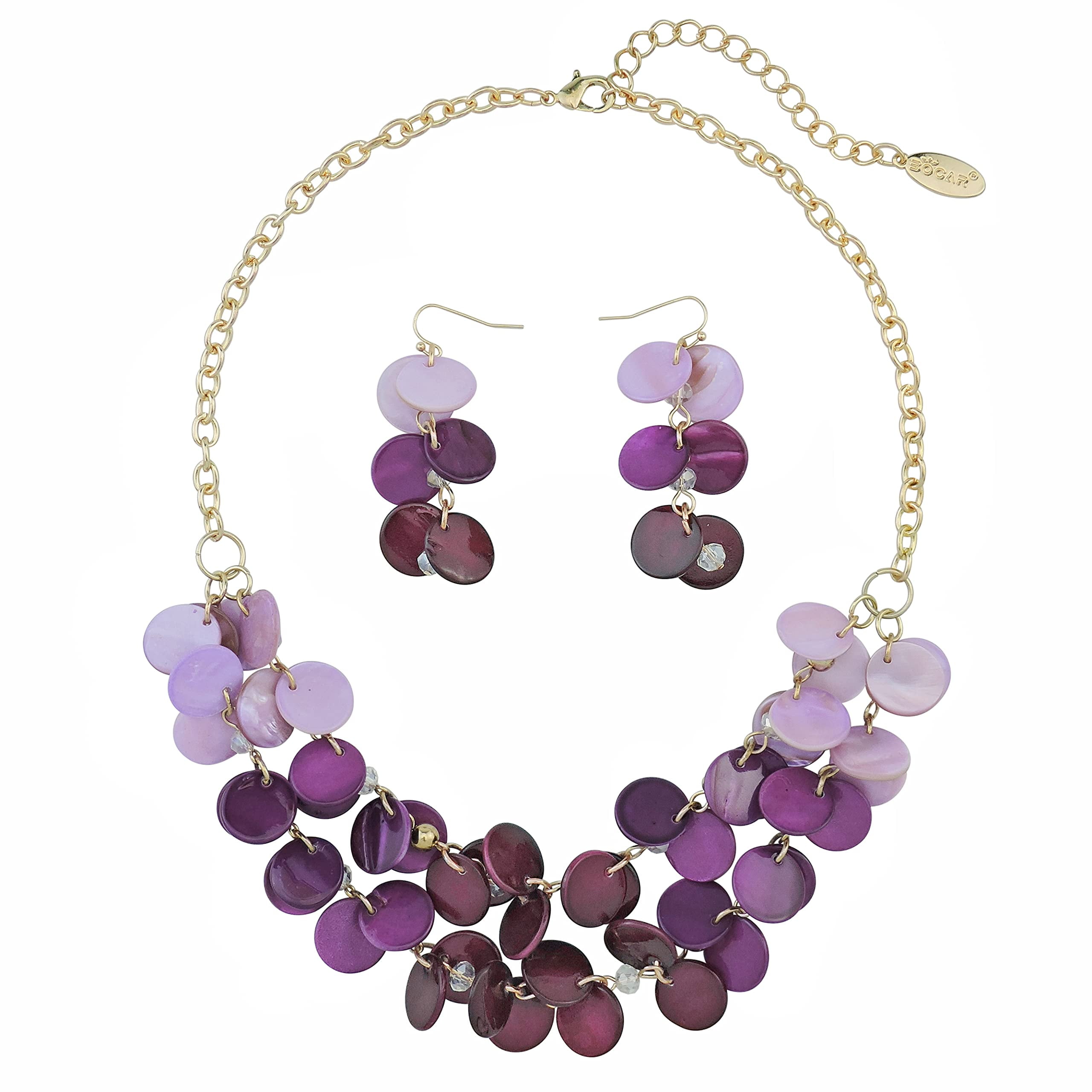 Bocar 2 Layer Statement Collar Shell Necklace and Earring Set for Women ...