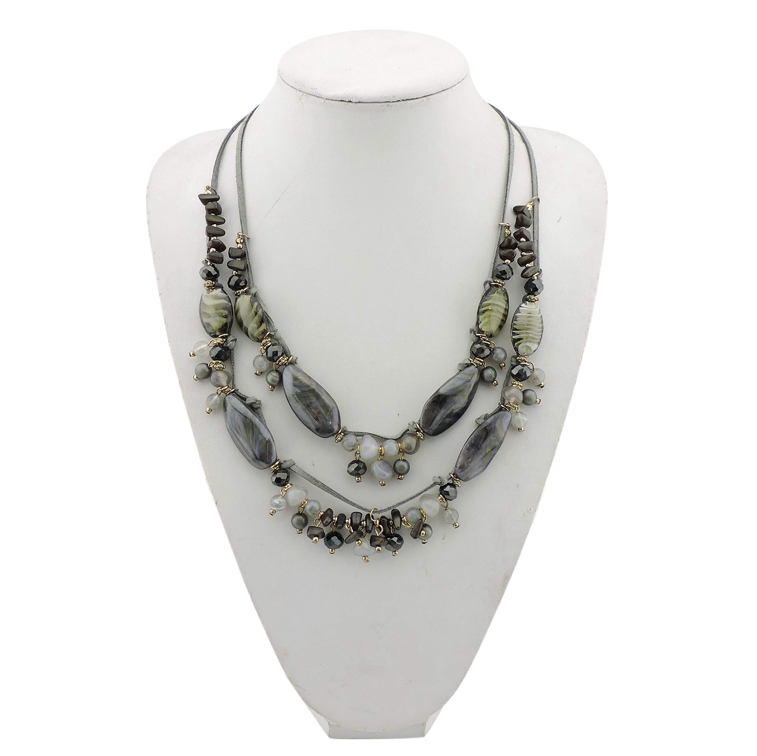 Bocar 2 Layer Statement Pendant Necklace Strand Beaded 22.5" Necklace ...
