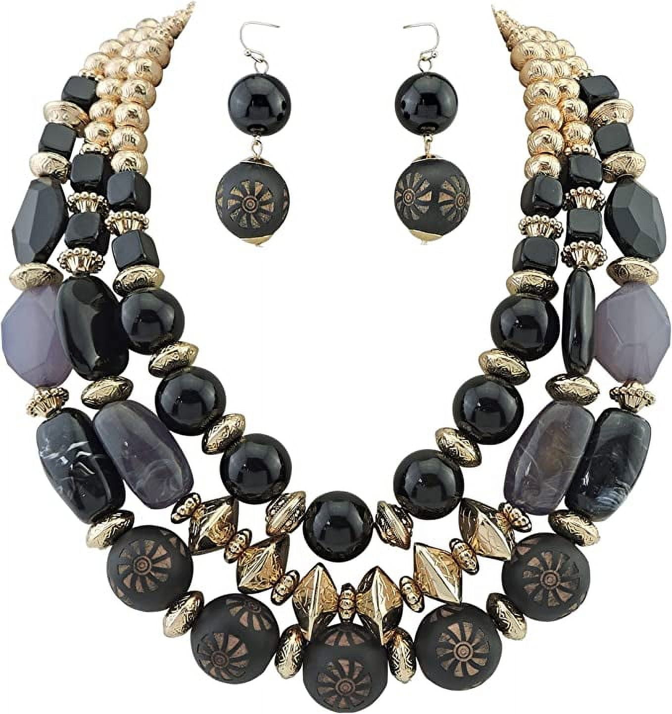 Bocar 3-Layer Chunky Statement Boho Jewelry Set with Carved Wooden ...