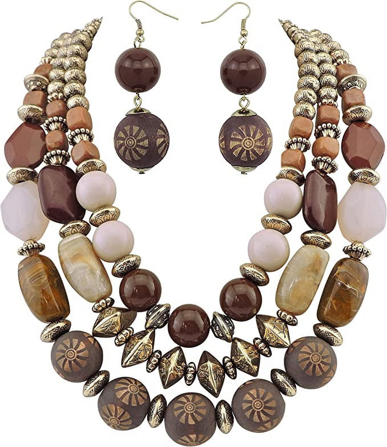 Bocar 3-Layer Chunky Statement Boho Jewelry Set with Carved Wooden ...