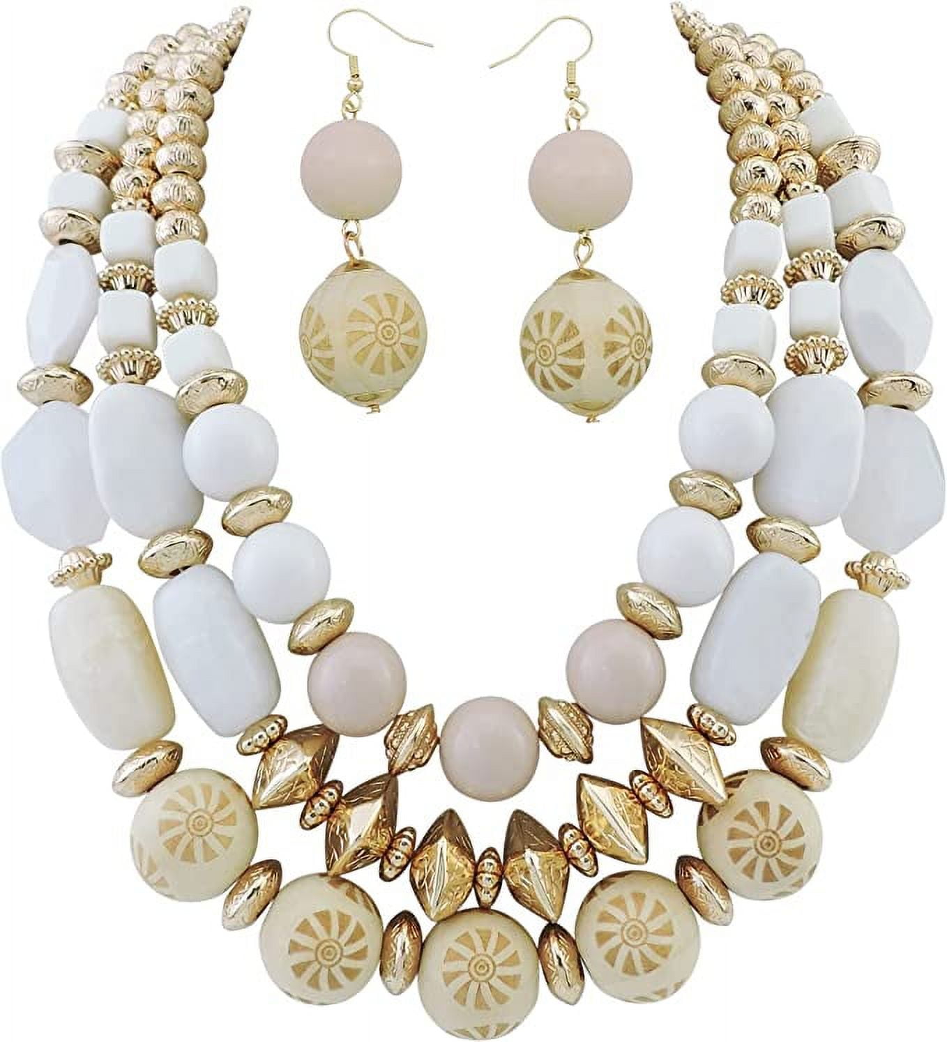 Bocar 3-Layer Chunky Statement Boho Jewelry Set with Carved Wooden ...