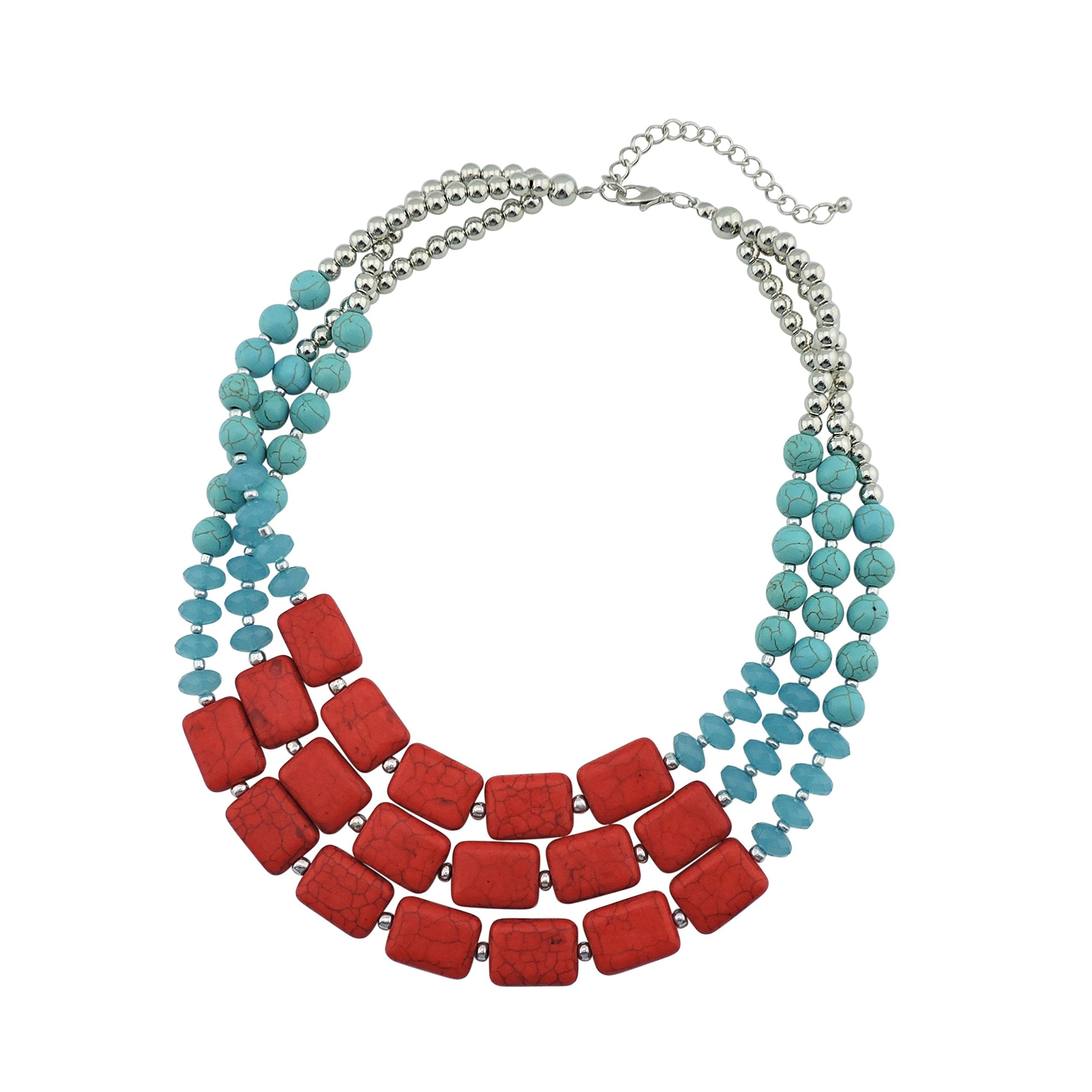 Bocar Boho Statement 3 Strand Faux Turquoise Colorful Chunky Beaded ...