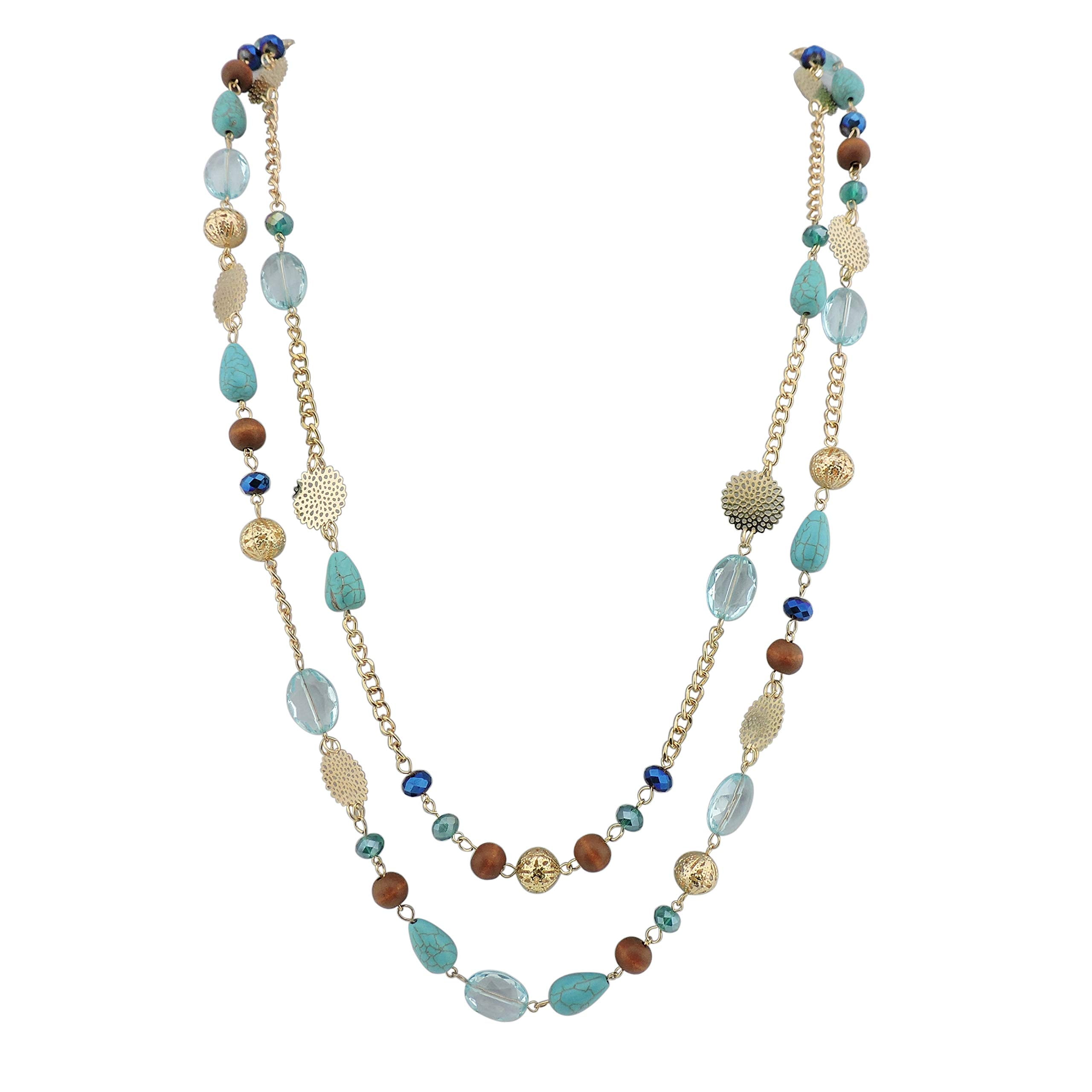 Bocar Jewelry: Multi Chunky 2-Strand Bead Boho Necklace with Chain for ...