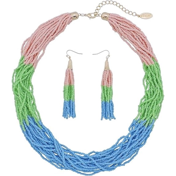 Bocar Multi Layer Beaded Statement Necklace Set Mix Strand Necklace and ...