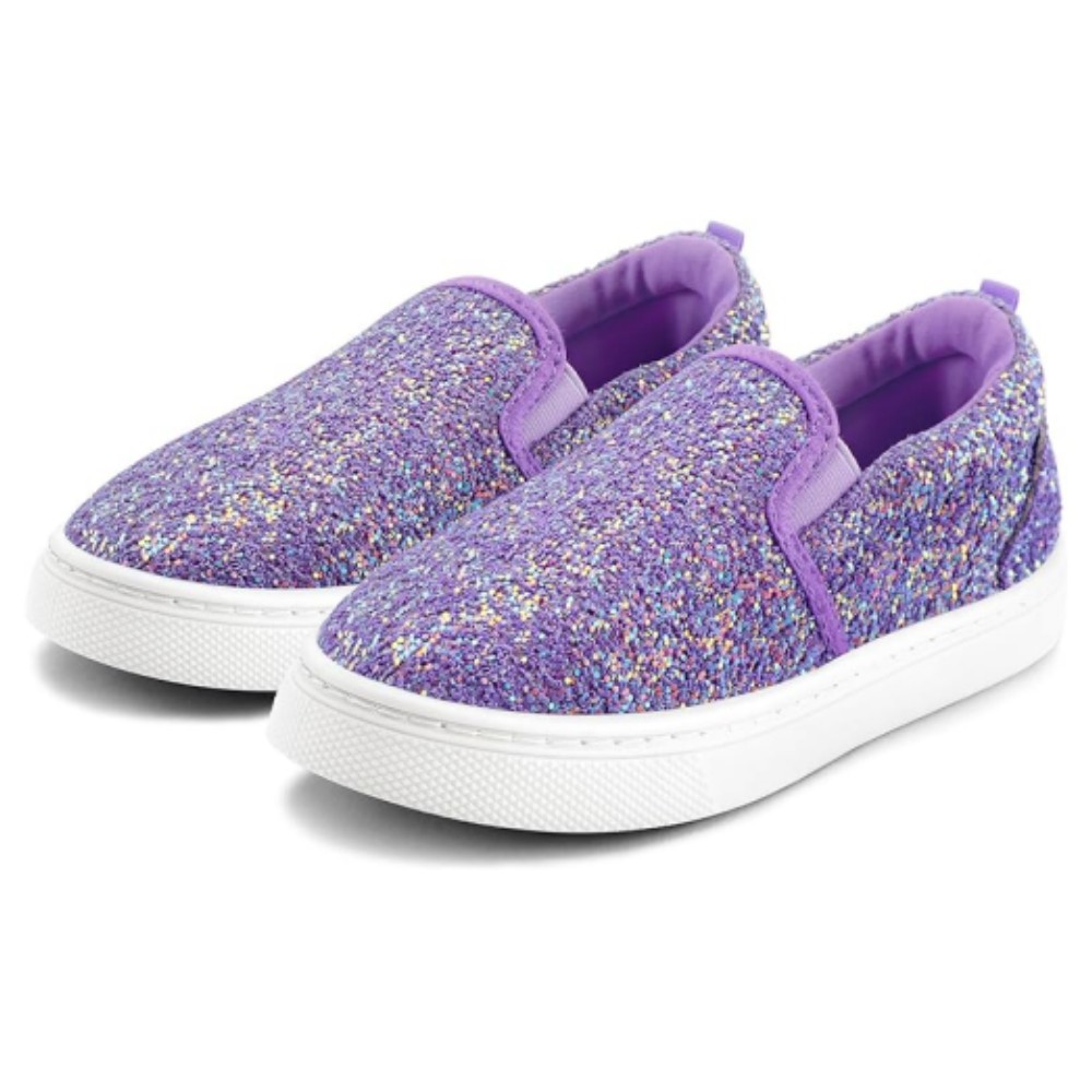 Bocca Girls Purple Glitter Slip on Sneakers Kids Canvas Walking Shoes ...
